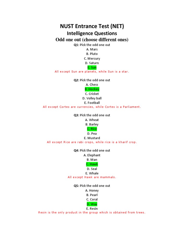 Identifying Odd Items Out: A Collection of Intelligence Questions ...