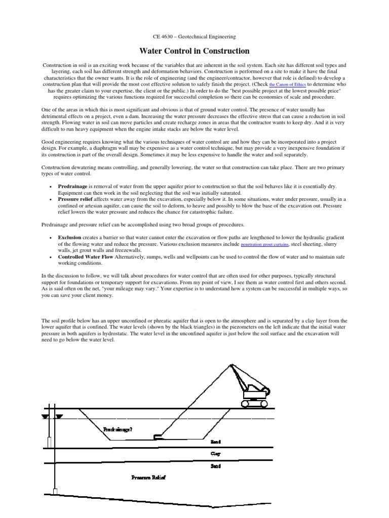 Water Control Techniques in Geotechnical Engineering | PDF | Aquifer | Pump