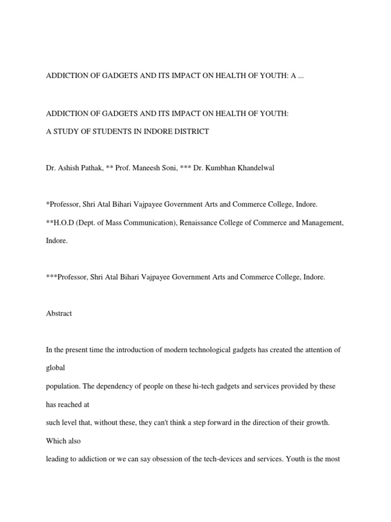 Addiction of Gadgets and Its Impact On Health of Youth | PDF | Mental ...