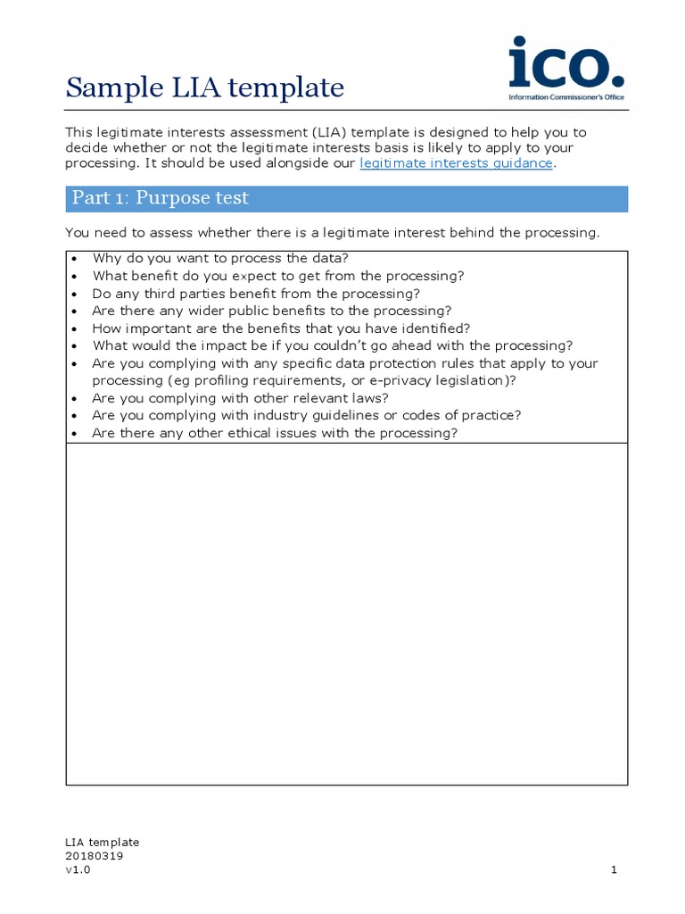 GDPR Guidance Legitimate Interests Sample Lia Template | PDF ...