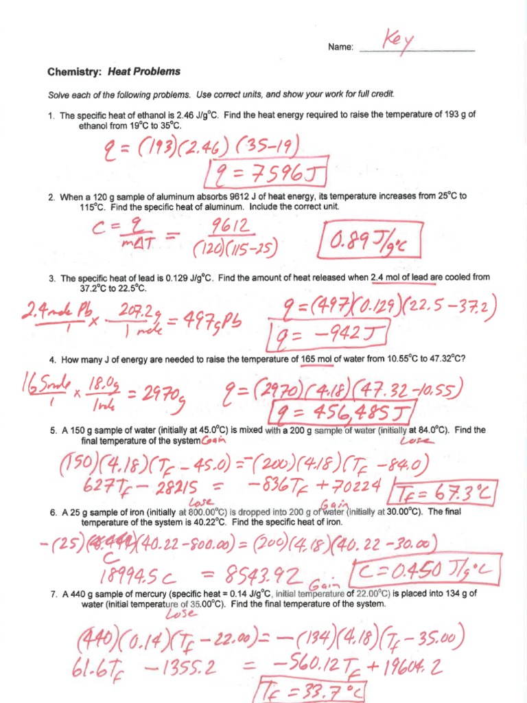 Calorimetry Problems Key | PDF
