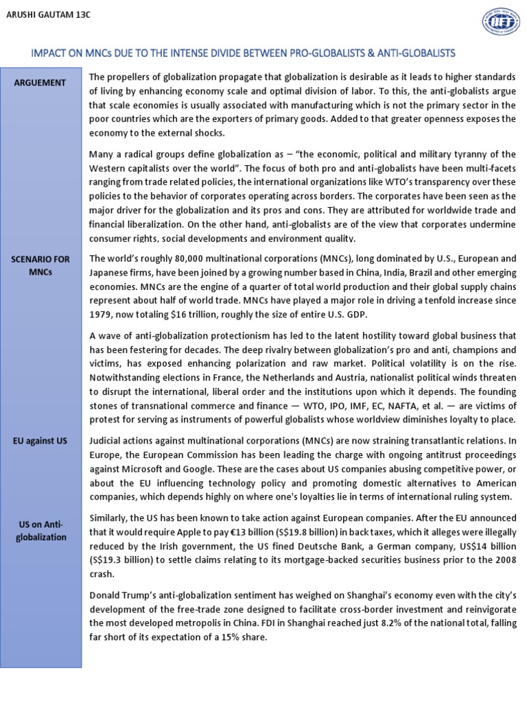 Impact On Mncs Due To The Intense Divide Between Pro | PDF ...