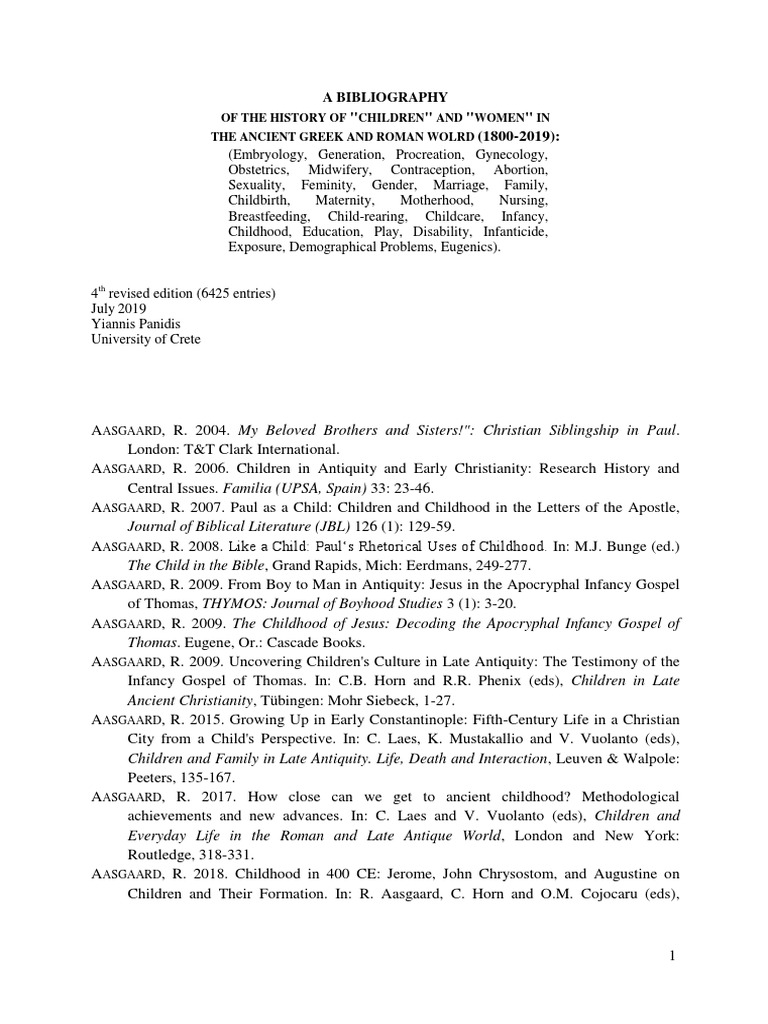 A Bibliography of The History of Children and Women in The Ancient ...