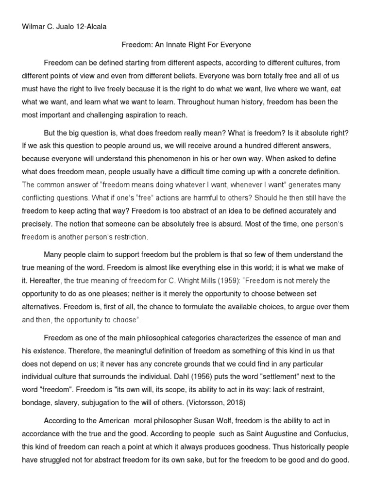 Philosophical Paper.docx | Free Will | Liberty