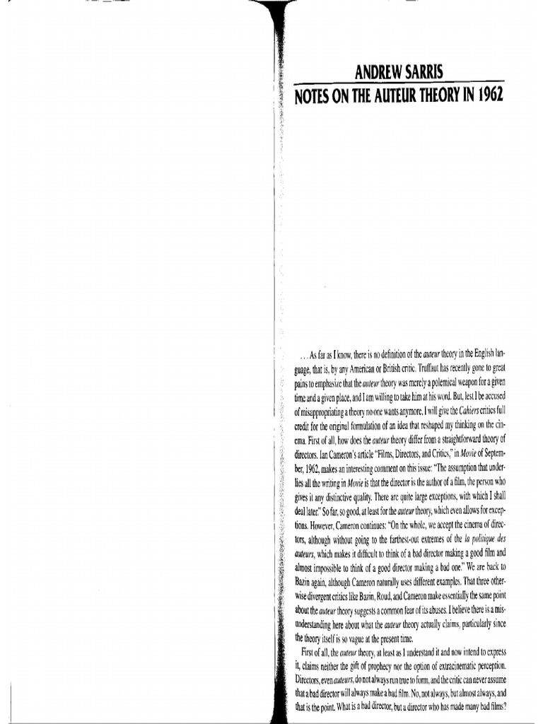 Andrew Sarris Notes On The-Auteur Theory in 1962 | PDF