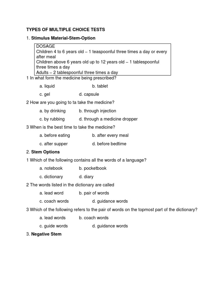 Types of Multiple Choice Tests | PDF | Cognition | Cognitive Science