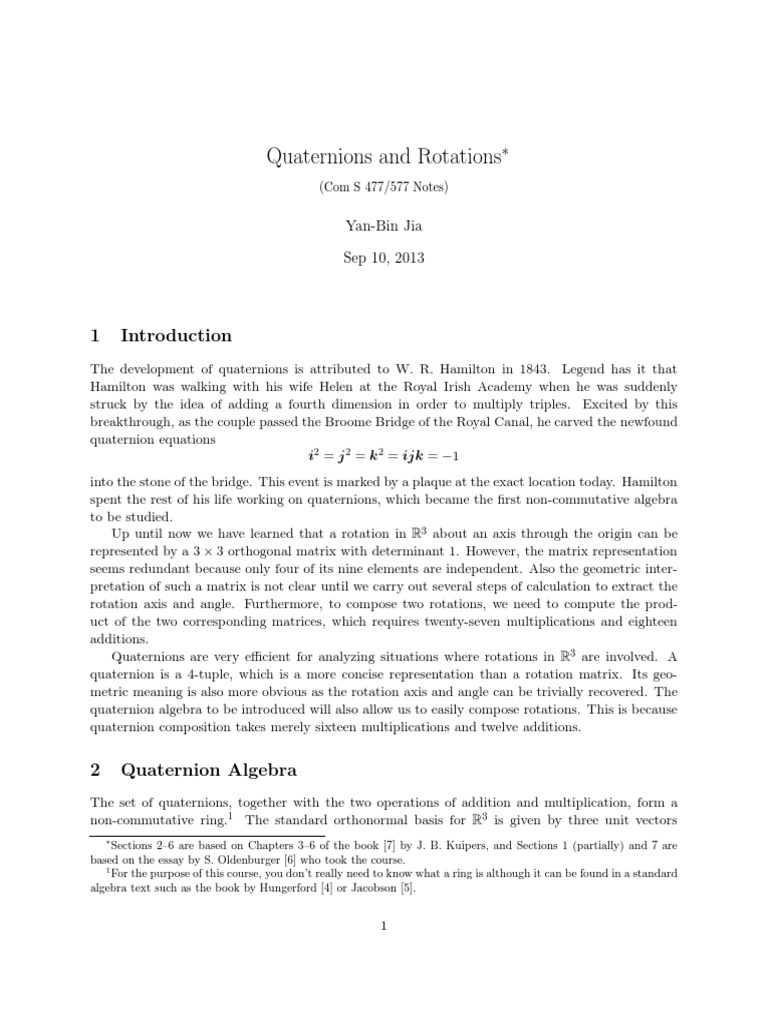 Quaternions and Rotations Notes | PDF | Cartesian Coordinate System ...