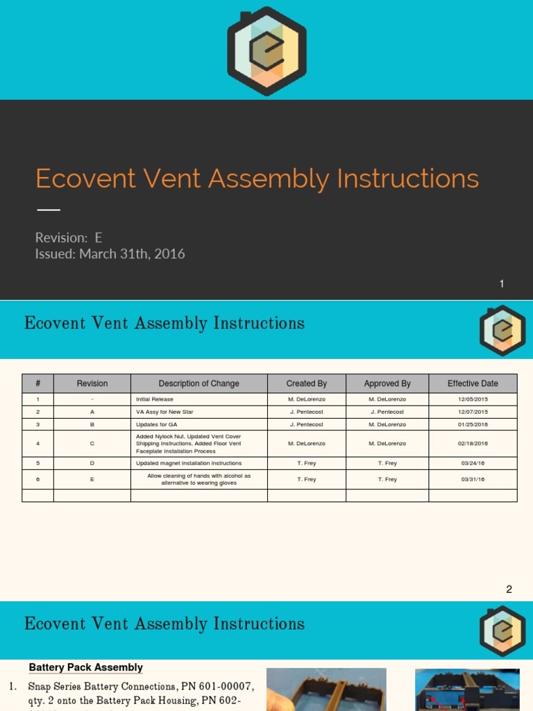 Ecovent Vent Assembly Instructions: Revision: E Issued: March 31th ...