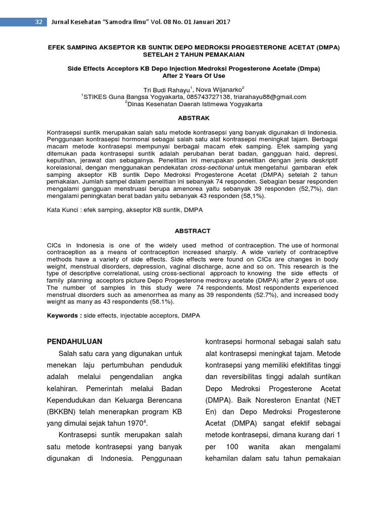 ID Efek Samping Akseptor KB Suntik Depo Med PDF | PDF