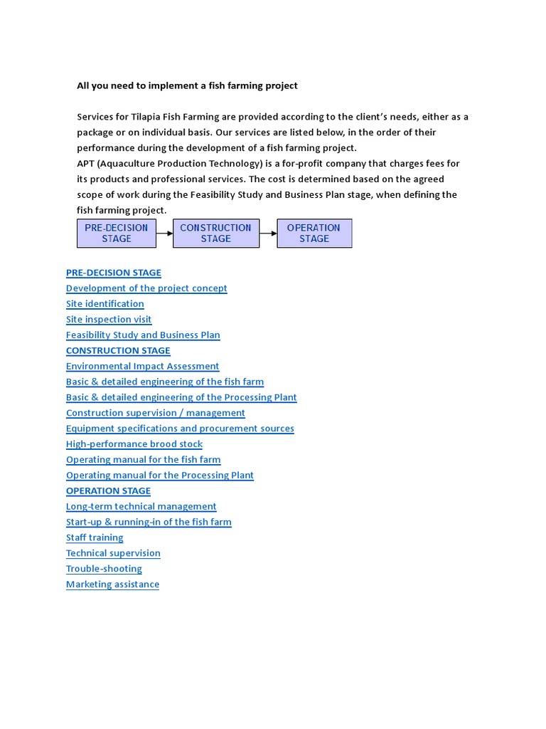 All You Need To Implement A Fish Farming Project: Pre-Decision Stage ...
