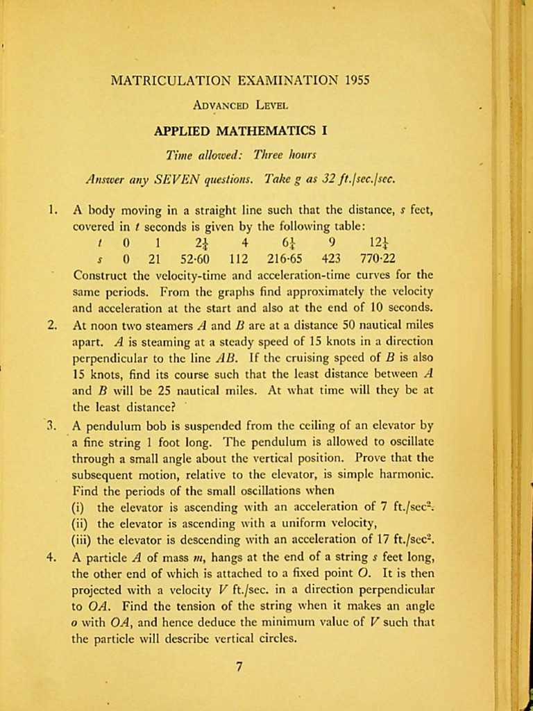 1955 AL Applied Mathematics Paper 1, 2 | PDF