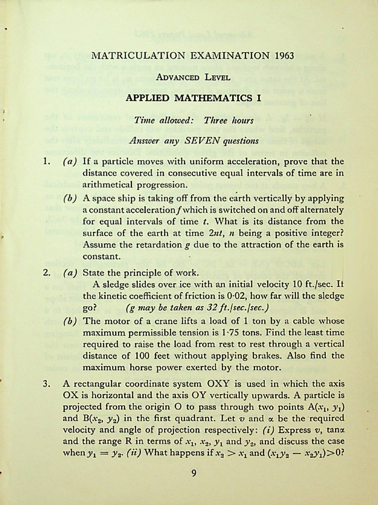 1963 AL Applied Mathematics Paper 1, 2 | PDF