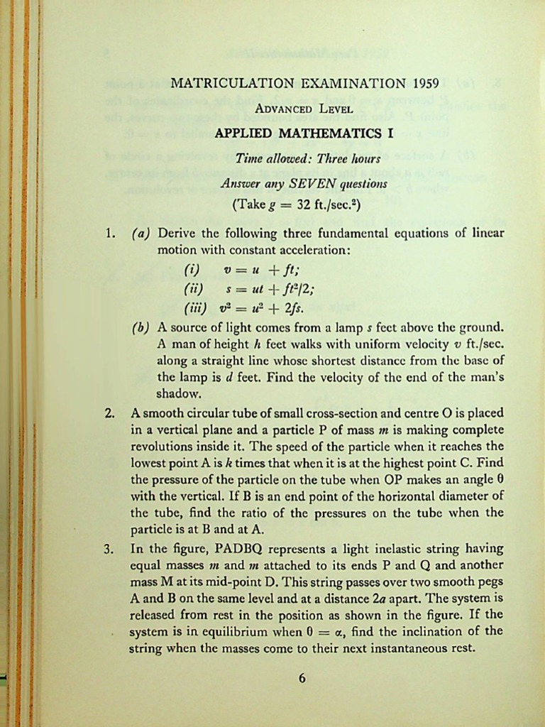 1959 AL Applied Mathematics Paper 1, 2 | PDF | Hong Kong | Rules