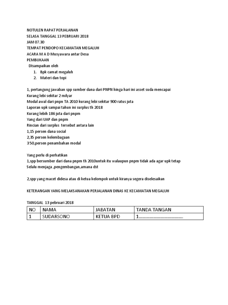 Notulen Rapat Perjalanan Dinas | PDF