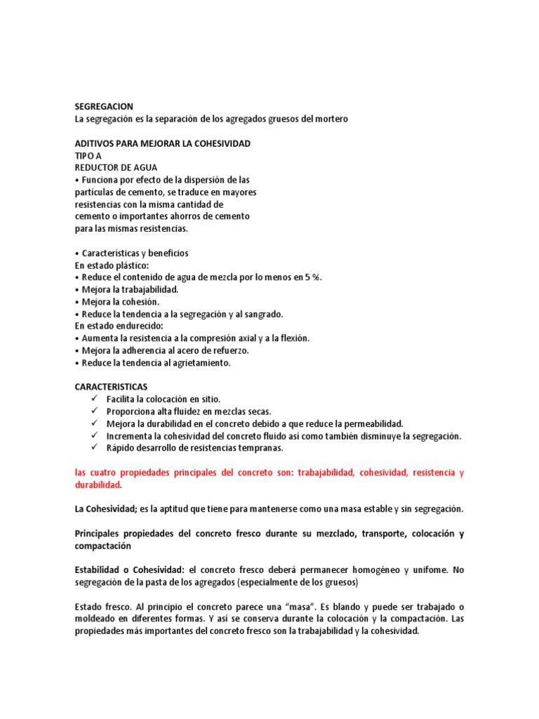 Aditivos para Mejorar La Cohesividad | PDF | Hormigón | Materiales de ...
