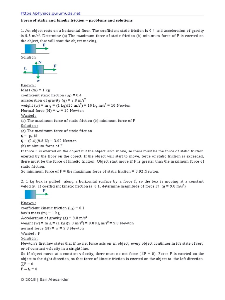 4 - Friction Force Problems and Solutions PDF | PDF | Friction | Force