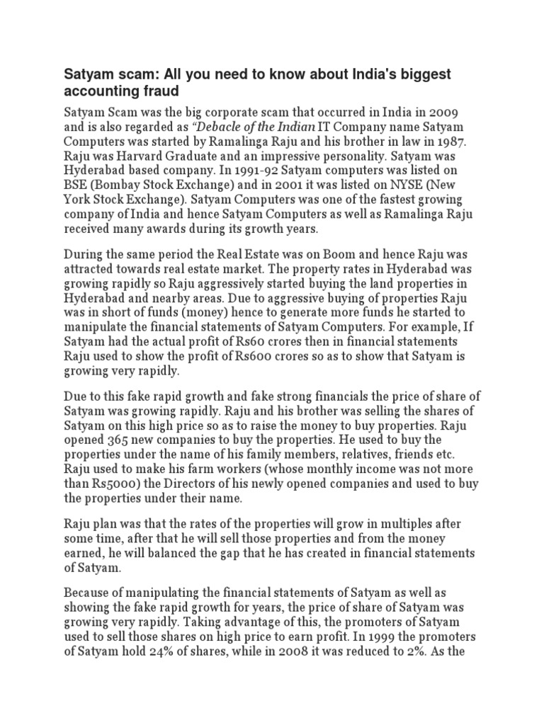 Satyam Scam: All You Need To Know About India's Biggest Accounting ...