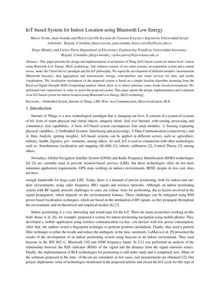 Iot-Based System For Indoor Location Using Bluetooth Low Energy | PDF ...