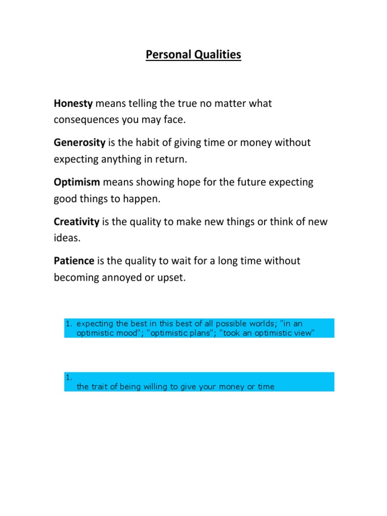 Essential Personal Qualities Explained | PDF | Self-Improvement