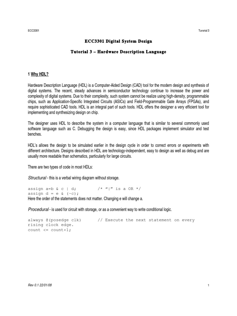 1 Why HDL?: Structural This Is A Verbal Wiring Diagram Without Storage ...