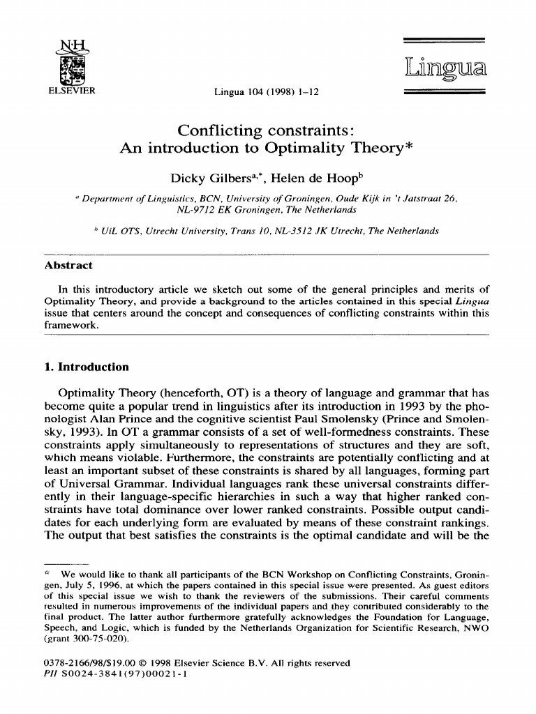 Conflicting Constraints An Introduction To Optimality Theory | PDF | Syllable | Philology