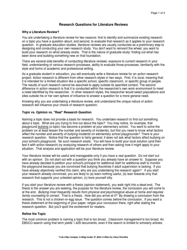 Research Questions For Literature Reviews: Why A Literature Review ...