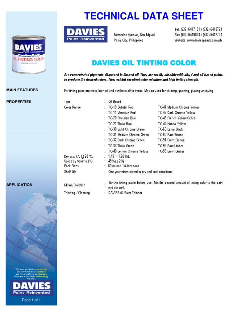 Davies Oil Tinting Color PDF | PDF | Paint | Green