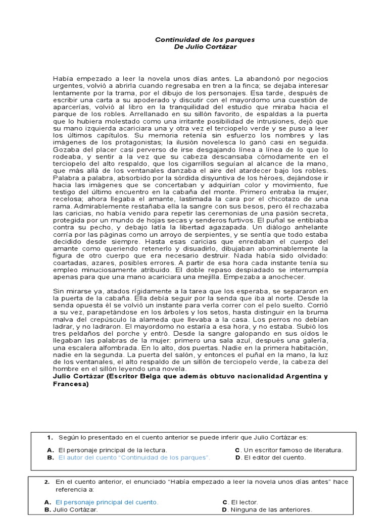 Análisis de "Continuidad de los parques" | PDF | Cuentos | Narración