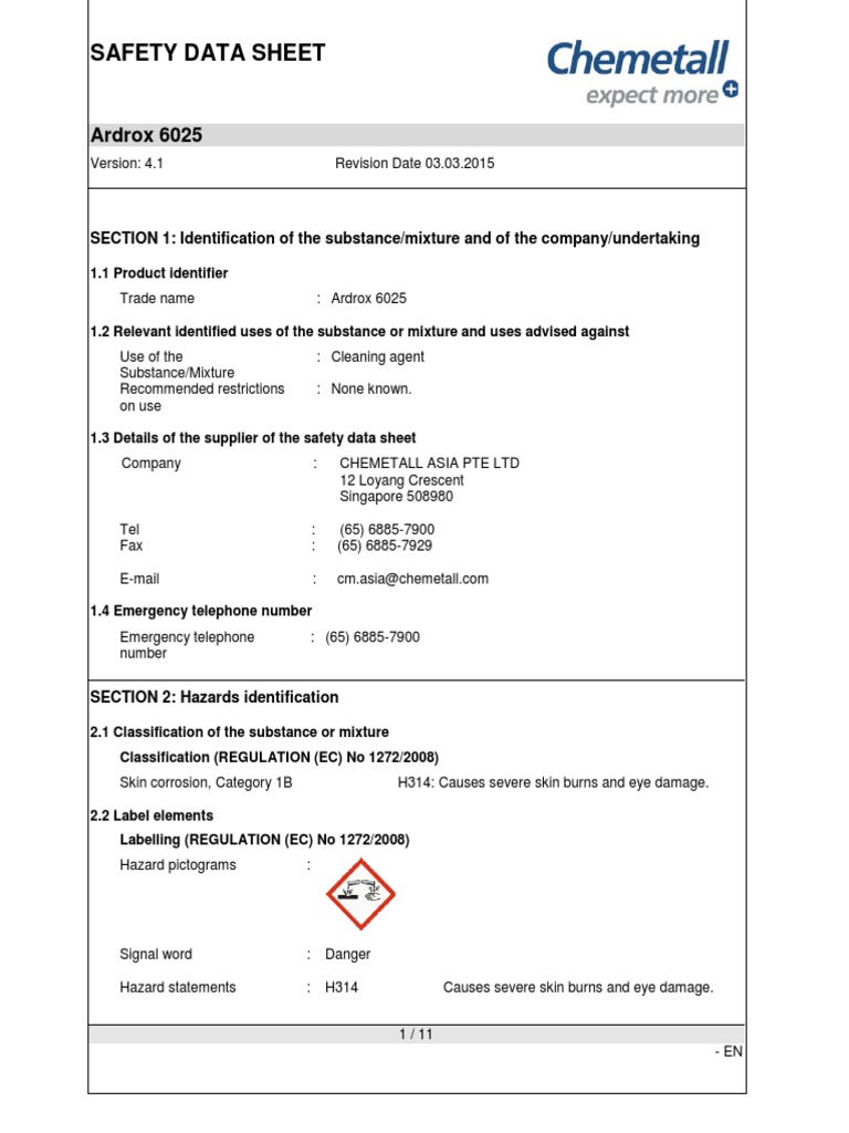 Ardrox 6025 (DGR) - Msds | PDF | Materials | Physical Sciences