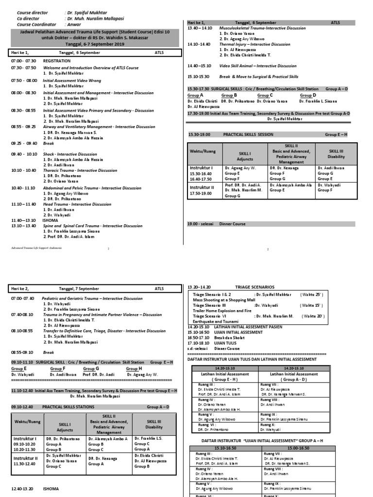 Schedule and Agenda for the Advanced Trauma Life Support (ATLS ...