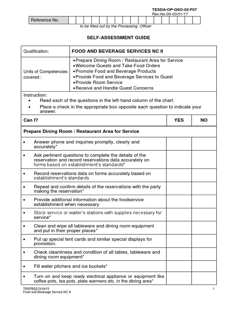 Food and Beverage Services NC II Guide | PDF | Tableware | Menu