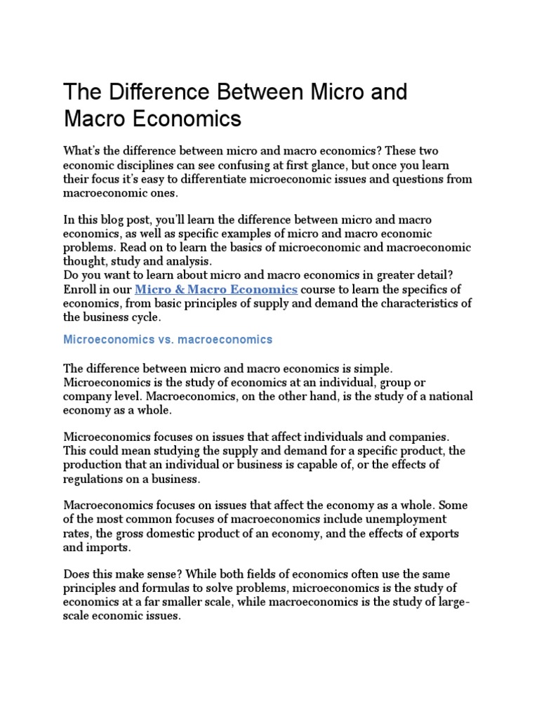The Difference Between Micro and Macro Economics | PDF | Macroeconomics ...