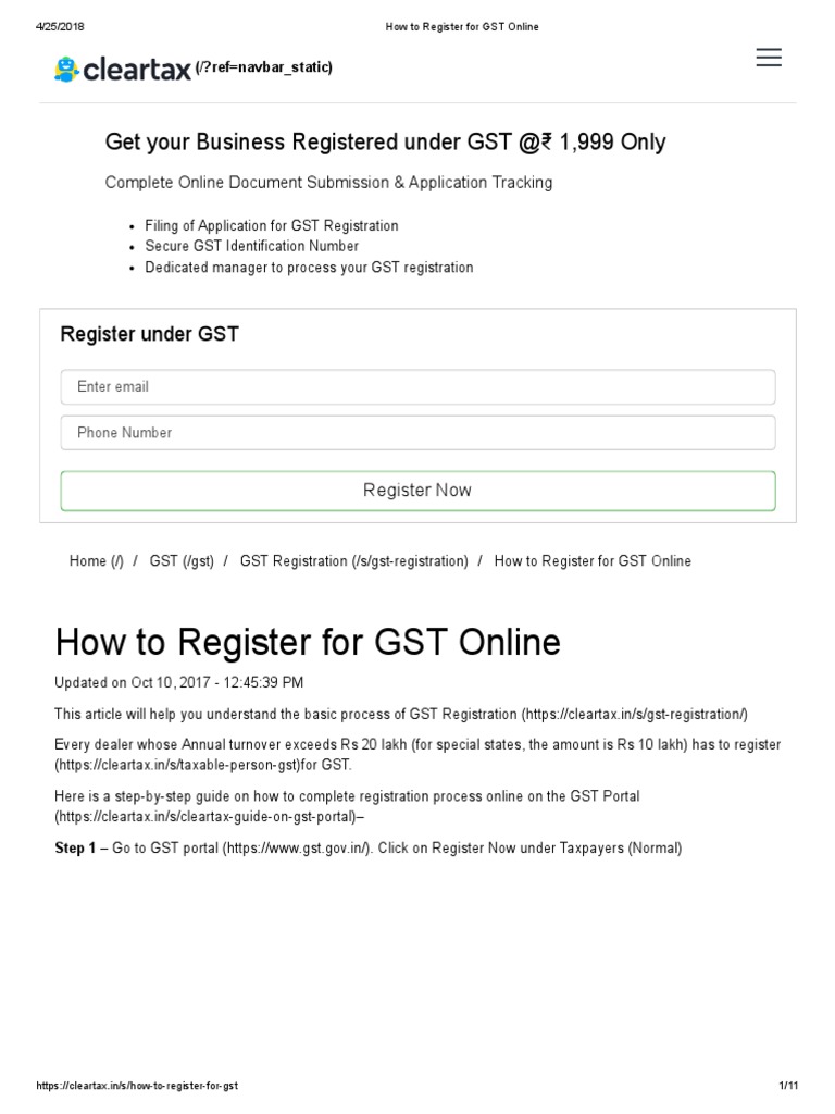 How to Register for GST Online | PDF | Receipt | Taxes