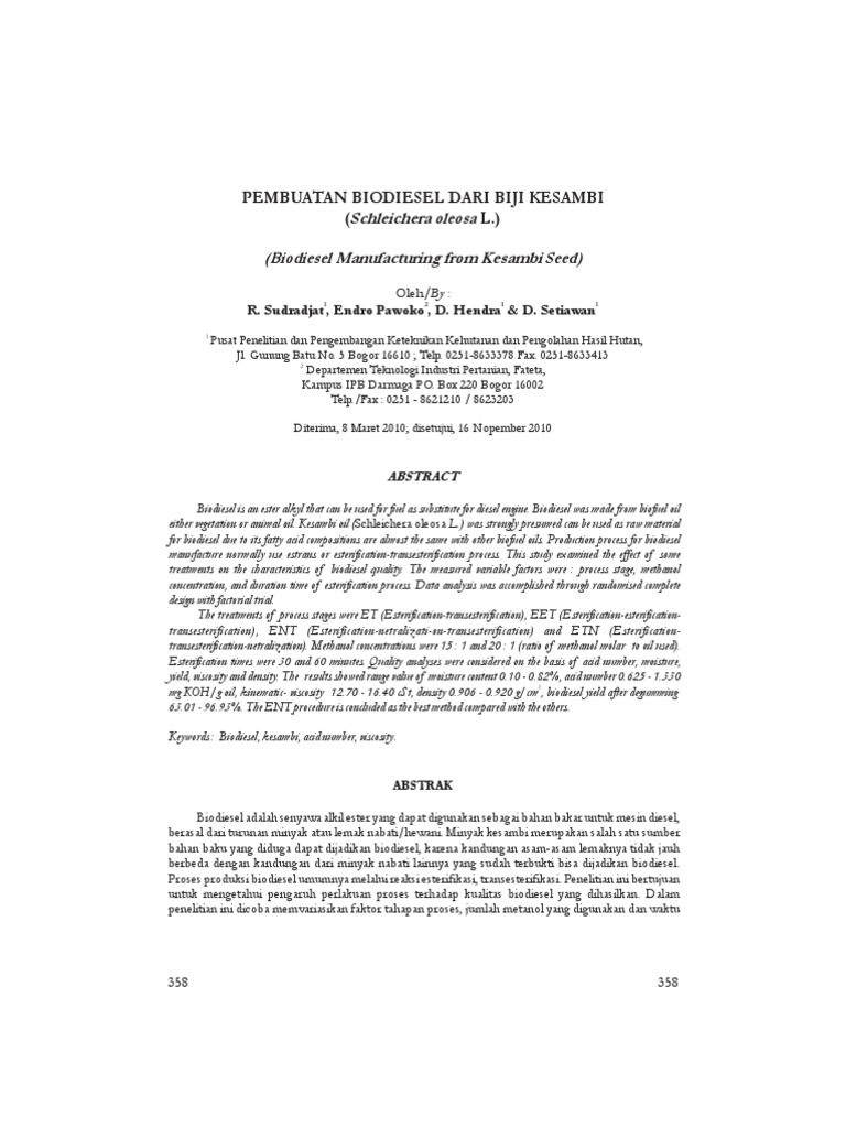 Pembuatan Biodiesel Dari Biji Kesambi (Schleichera Oleosa L ...