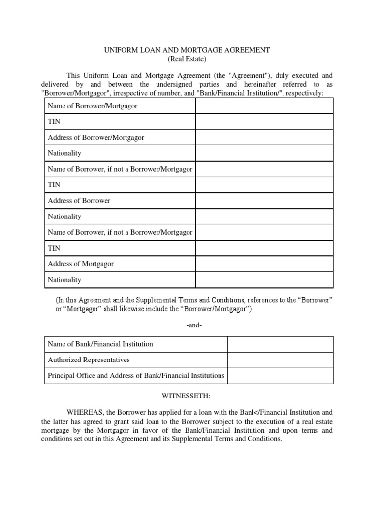 Uniform Loan and Mortgage Agreement | Download Free PDF | Mortgage Law ...