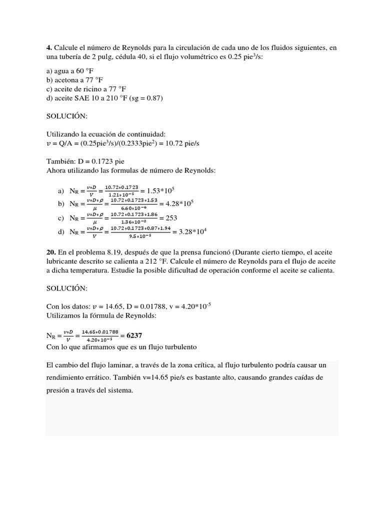 Solucion Ejercicios de Mott 6th Ed | PDF | Numero Reynolds | Ingeniería Química