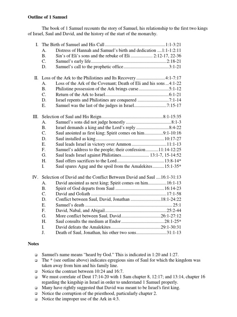 1 Samuel Outline | PDF | Books Of Samuel | Saul