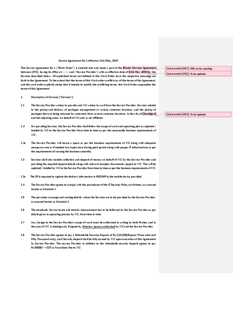 Redlined Version - Service Agreement 18062019 | PDF | Computing | Business