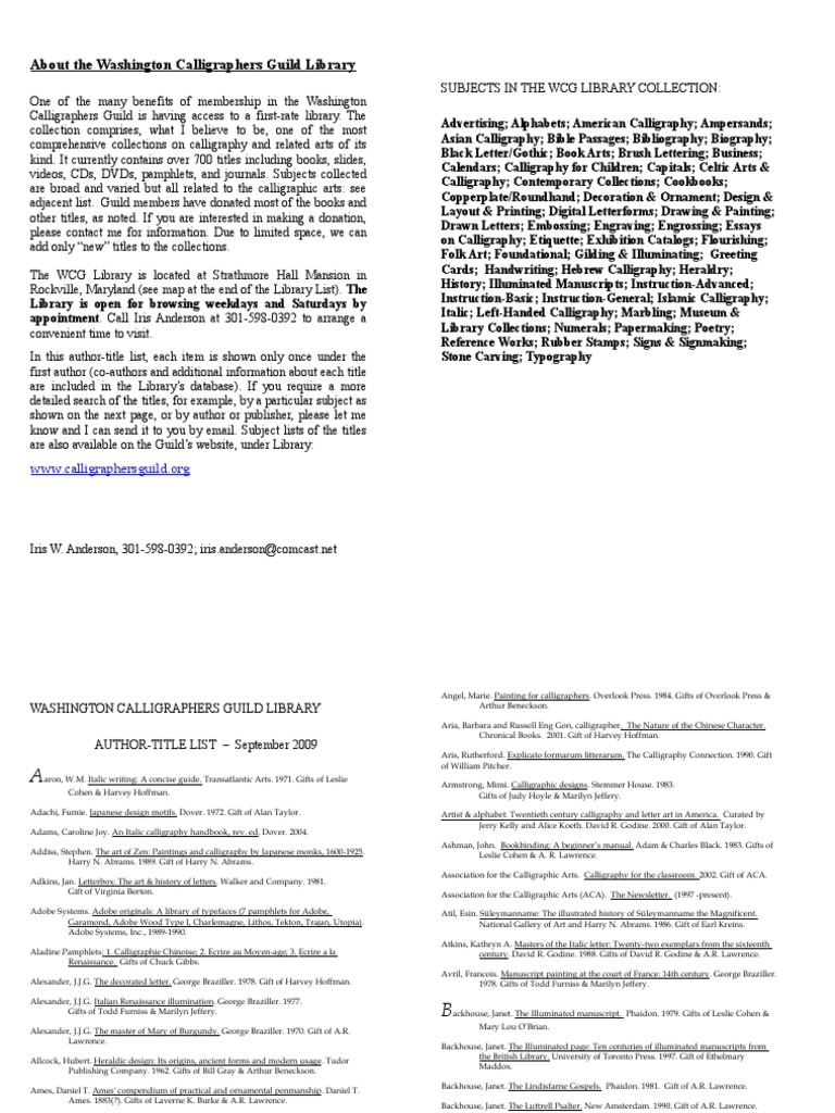 About The Washington Calligraphers Guild Library | PDF | Calligraphy ...