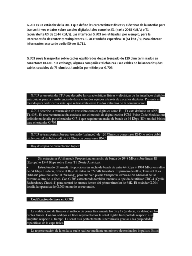 Estándar G.703: Interfaces y Codificación | PDF | Tecnología de medios ...