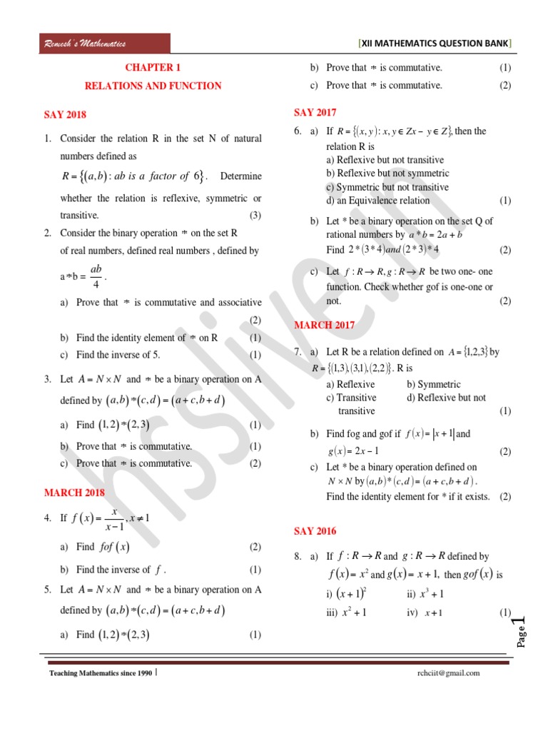 Hsslive Xii Maths Ch1 Relations and Functions | PDF | Function ...