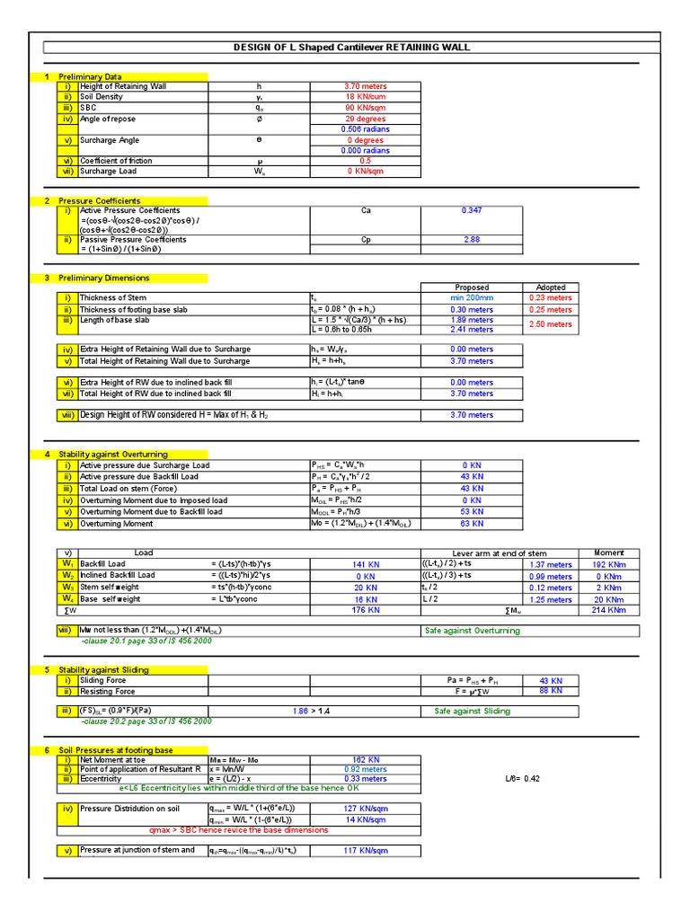 Retaing Wall L Shaped | PDF | Building Engineering | Physics