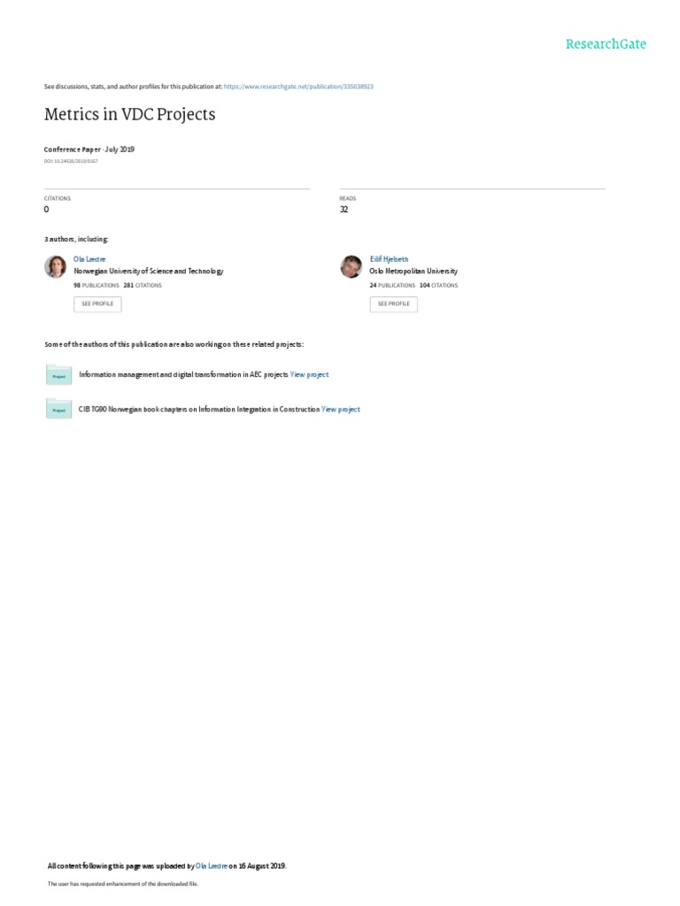 Metrics in VDC Projects: July 2019 | PDF | Performance Indicator ...