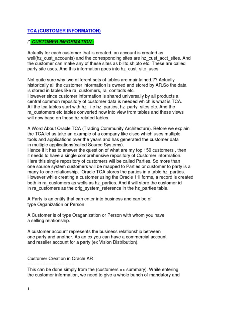 Tca (Customer Information) | PDF | Oracle Database | Information ...