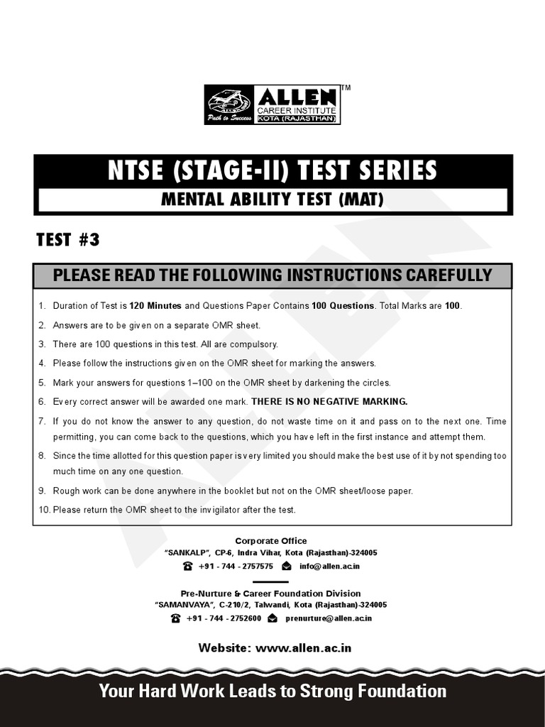 Allen: Ntse (Stage-Ii) Test Series | PDF | Switch | Logical Consequence