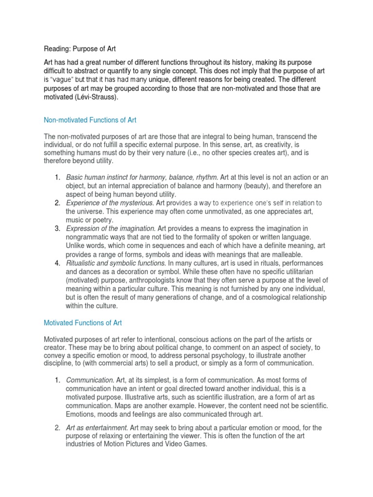 Non-Motivated Functions of Art | Download Free PDF | Aesthetics | Art ...