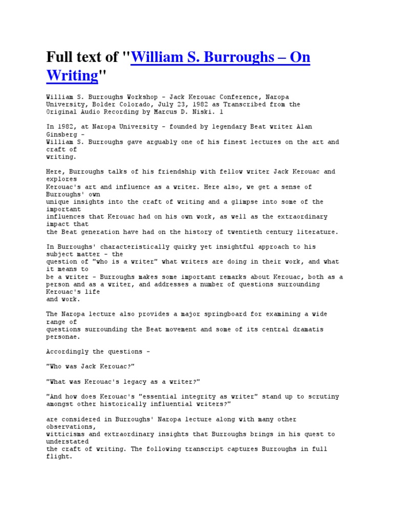 Full Text of " ": William S. Burroughs - On Writing | PDF | Beat ...