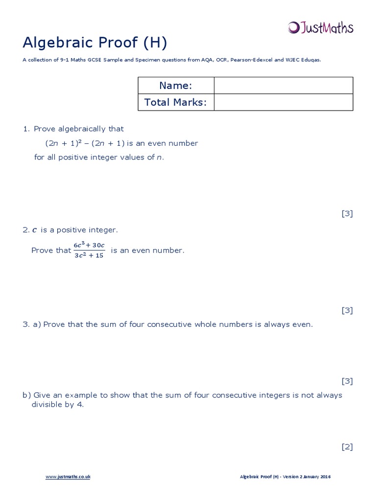 Algebra H Algebraic Proof v2 | PDF | Integer | Numbers
