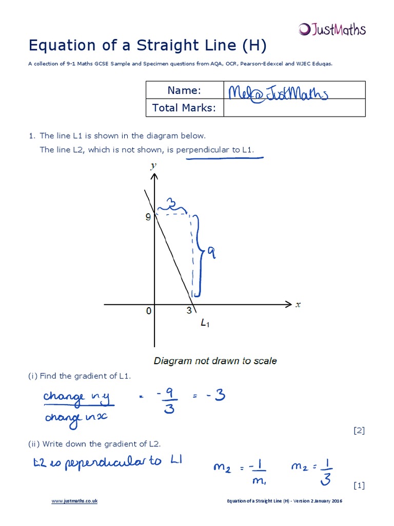 Algebra H Equation of A Straight Line v2 SOLUTIONS v2 1 | PDF | Line ...