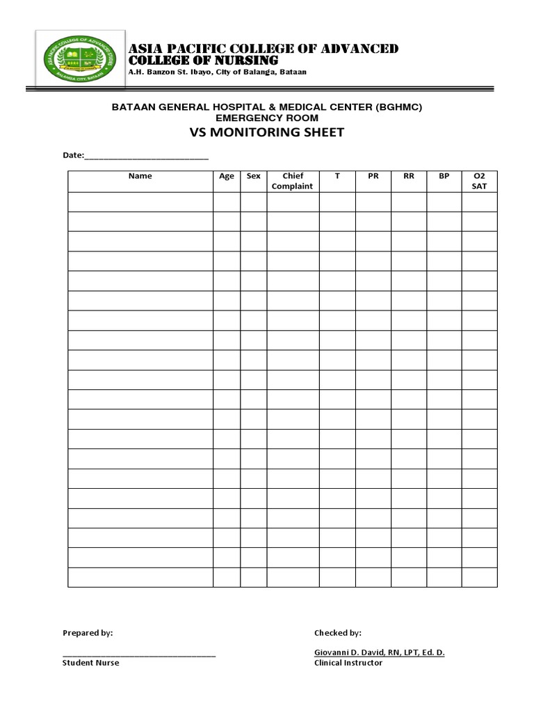Asia Pacific College of Advanced Studies: Vs Monitoring Sheet | PDF